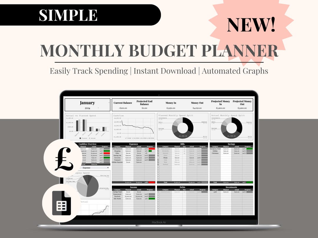 Google Sheets Budget Spreadsheet | Monthly Budget Planner & Expense ...