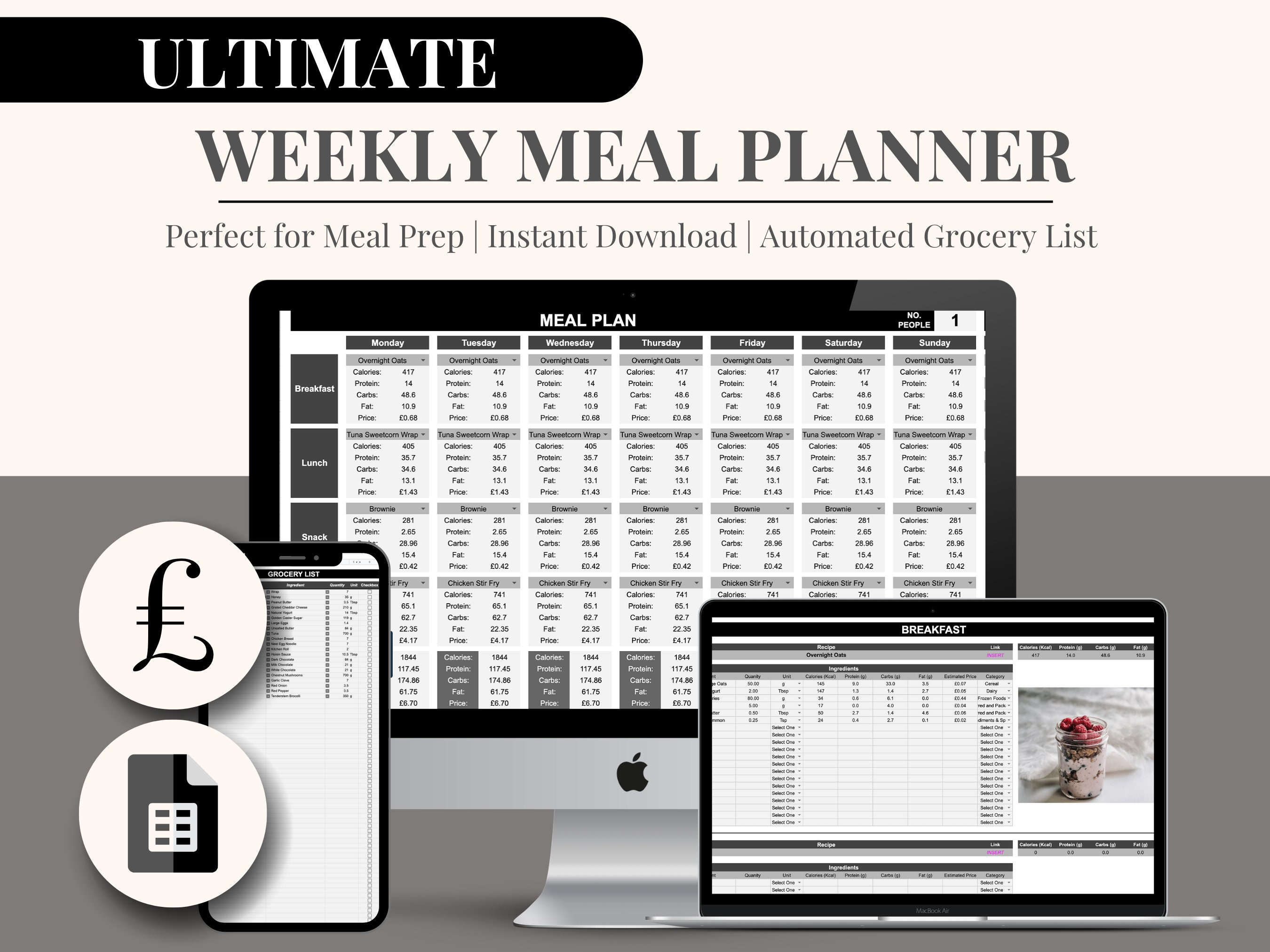 Ultimate Weekly Meal Plan Template Google Sheets Digital Food Prep ...