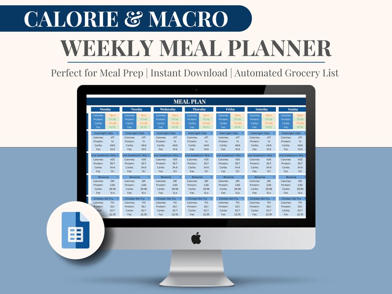 Calorie & Macro Tracker Meal Planner With Grocery List Calorie ...