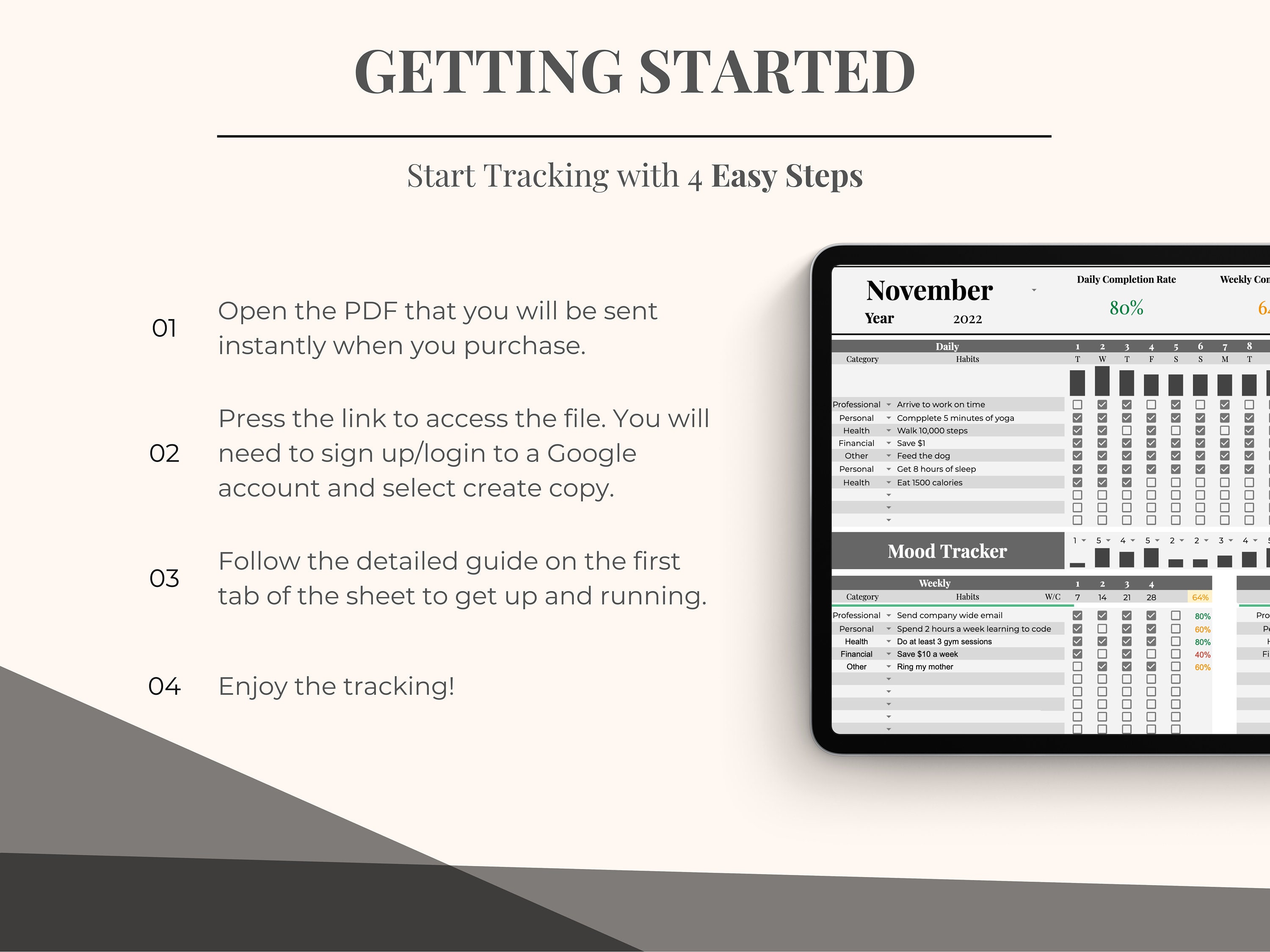 Monthly Digital Habit Tracker - Mood Tracker, Habit Journal, Daily ...