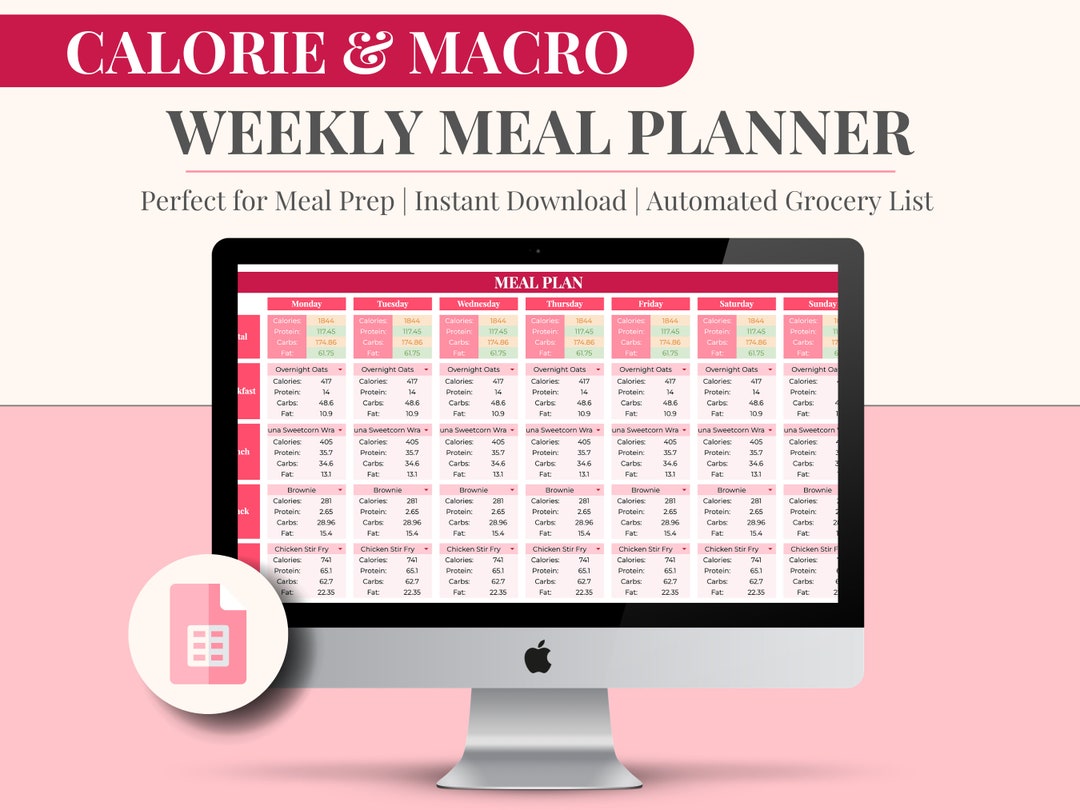 Calorie & Macro Tracker Meal Planner With Grocery List Calorie ...