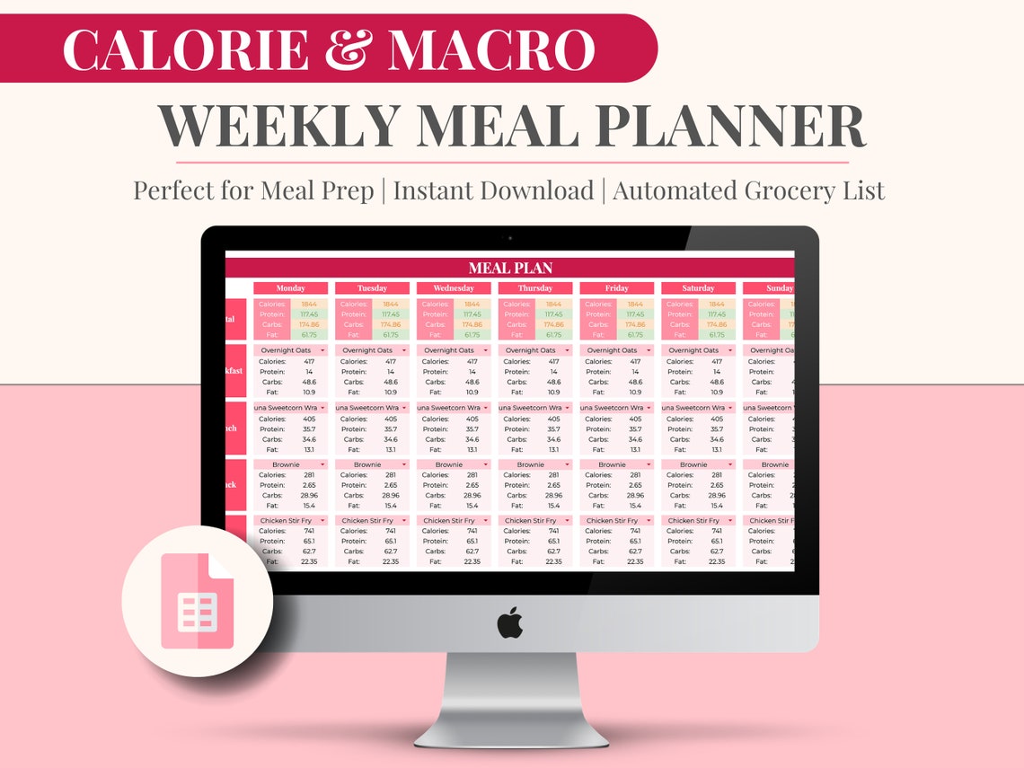 Calorie & Macro Tracker Meal Planner With Grocery List - Etsy