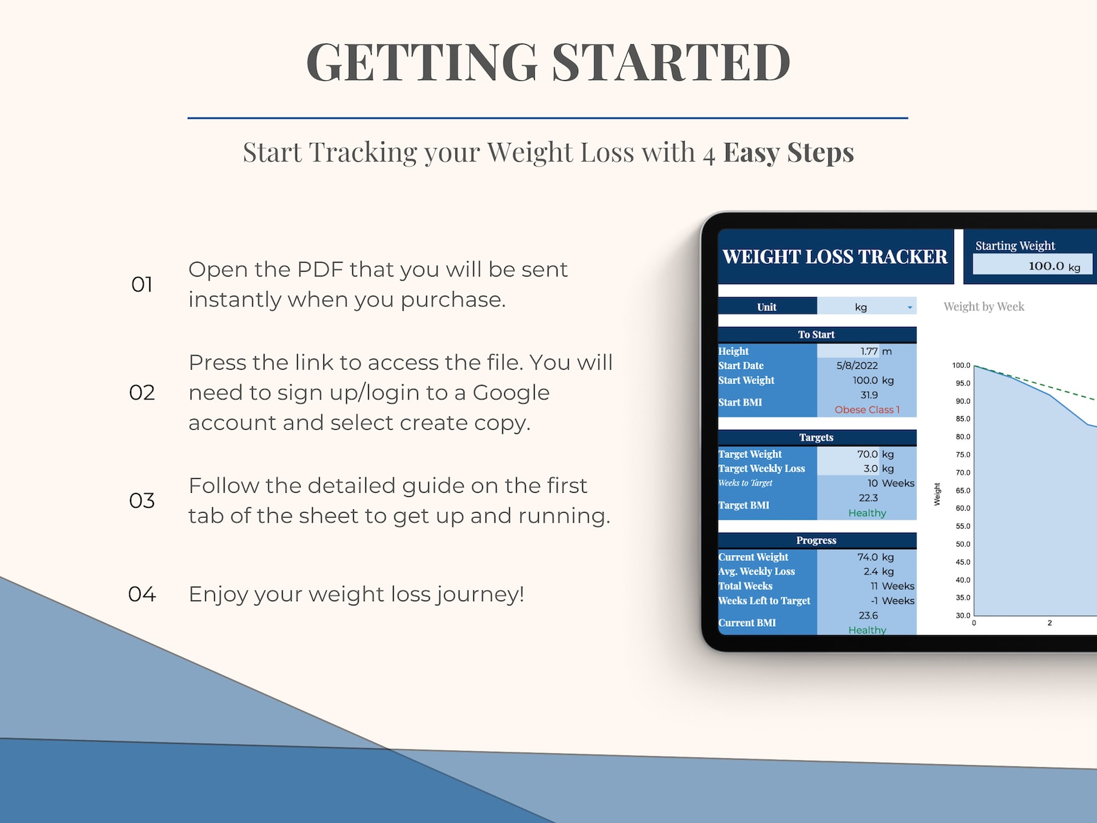 Simple Weight Loss Tracker Blue Google Sheets Template Weight Loss ...