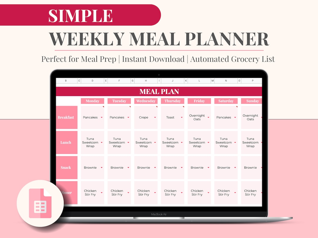 Weekly Meal Planner With Grocery List Digital Meal Plan Template Google ...