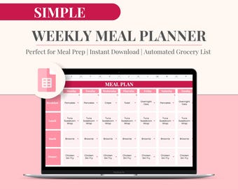 Weekly Meal Planner With Grocery List | Digital Meal Plan Template Google Sheets | Food Prep ...