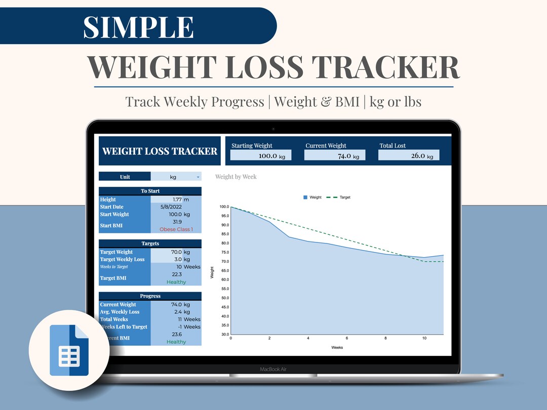 Simple Weight Loss Tracker Blue Google Sheets Template Weight Loss ...