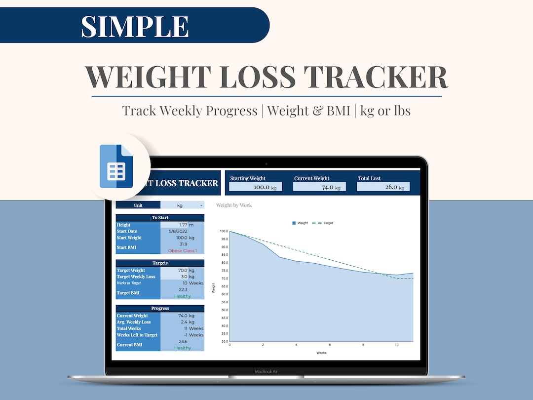 Simple Weight Loss Tracker Blue | Google Sheets Template | Weight Loss ...