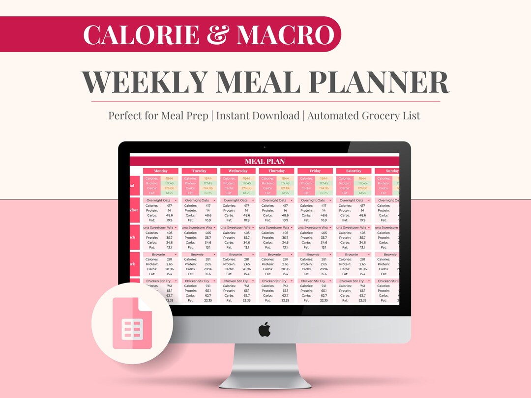 Calorie & Macro Tracker Meal Planner With Grocery List | Calorie ...