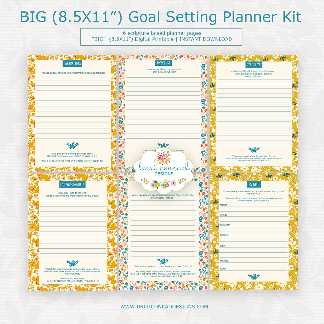 Big Letter Size Happy Planner Goal Setting Planner Pages, Christian ...