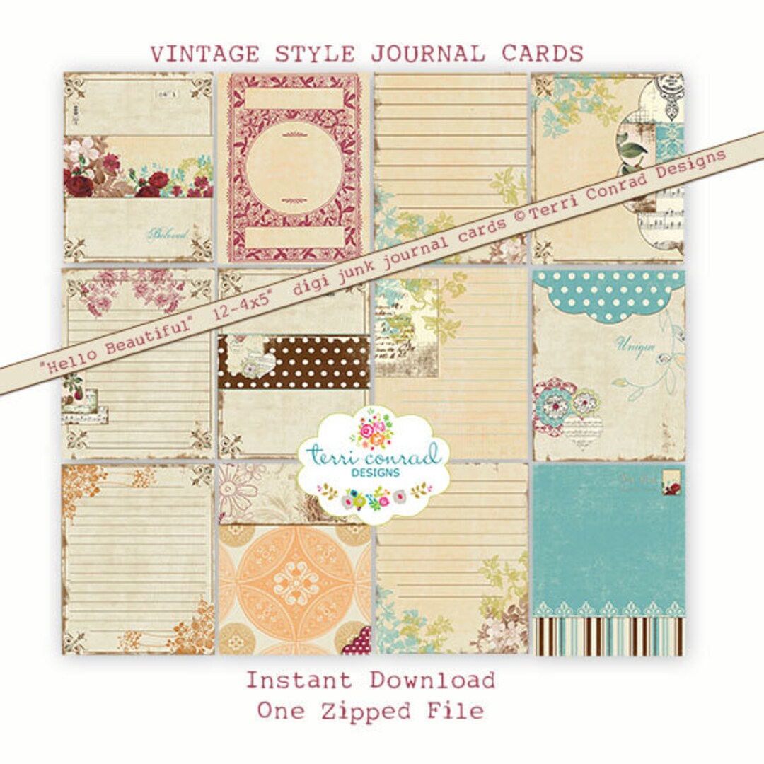 Digital Journaling Cards, Floral Vintage, Junk Journal Cards ...