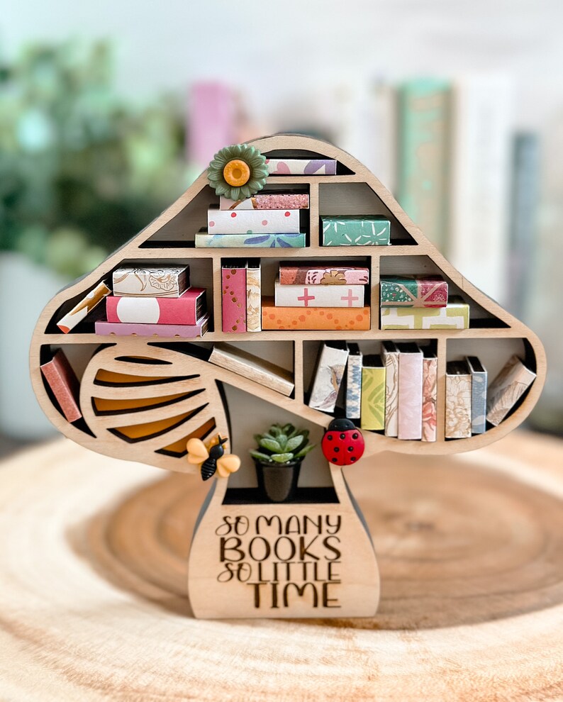 Mini Mushroom Bookshelf 3-D Wood Mini Bookshelf so Many - Etsy