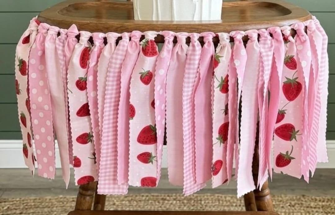 Strawberry High Chair Banner: Berry First Birthday Pink Gingham Fabric ...
