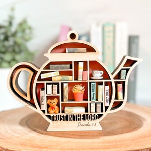 Mini Teapot Bookshelf, 3-D Wood Mini Bookshelf, Gift for Her, Book ...