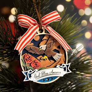 Bald Eagle Roses Christmas Ornament, Symbol Hope Unity, Patriotic Bald ...