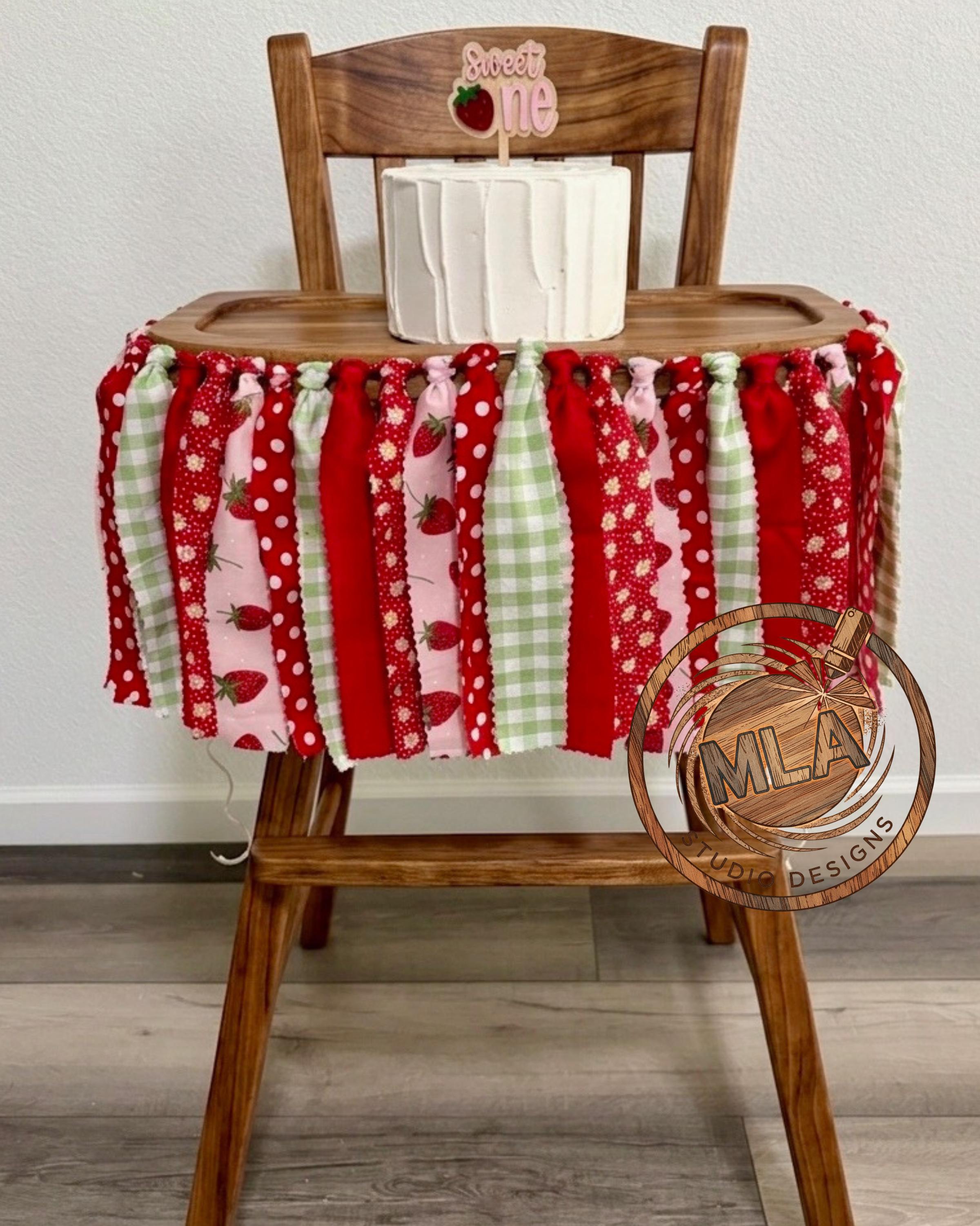 Strawberry High Chair Banner: Berry First Birthday Green Gingham Fabric ...