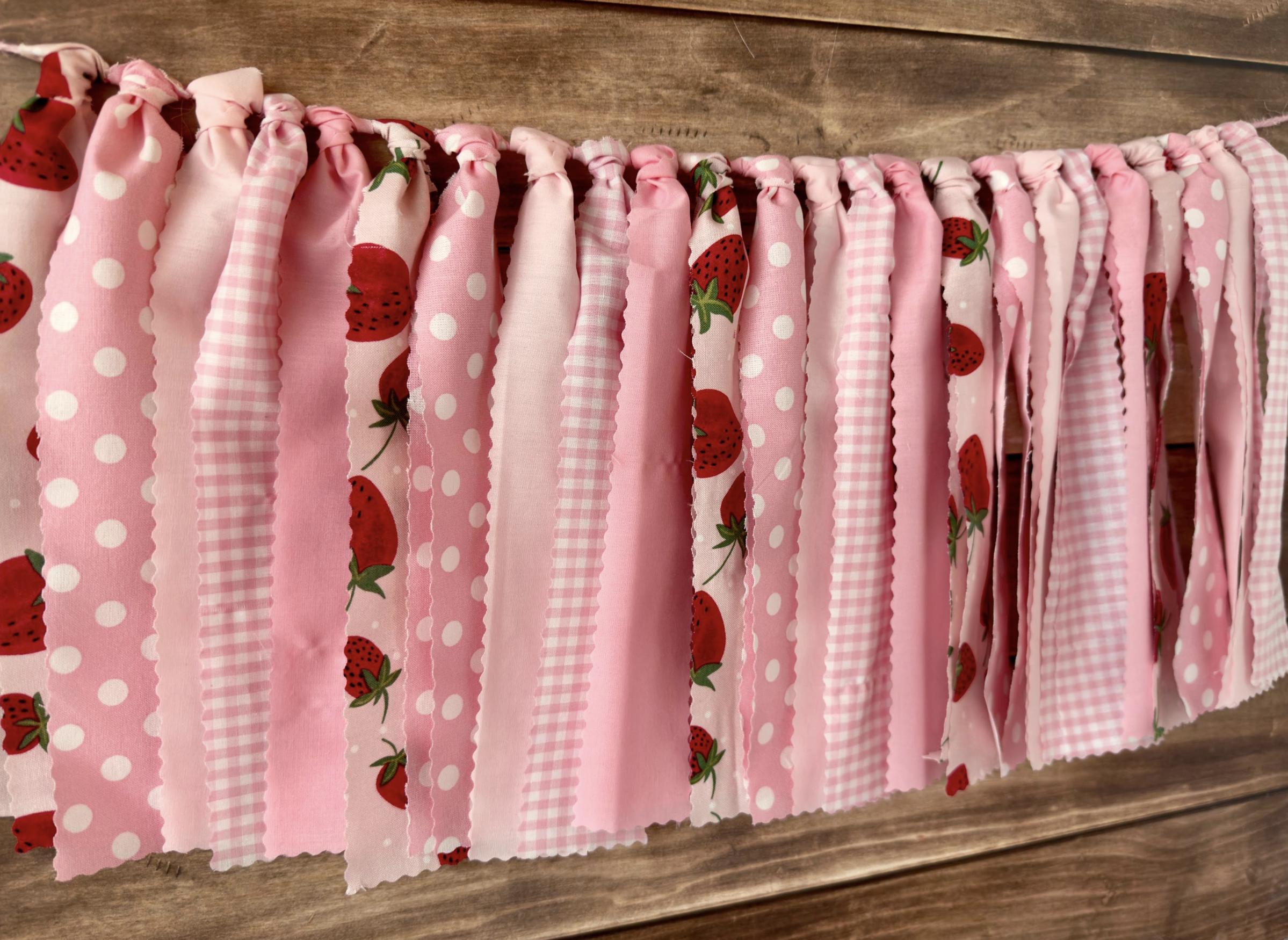 Strawberry High Chair Banner: Berry First Birthday Pink Gingham Fabric ...