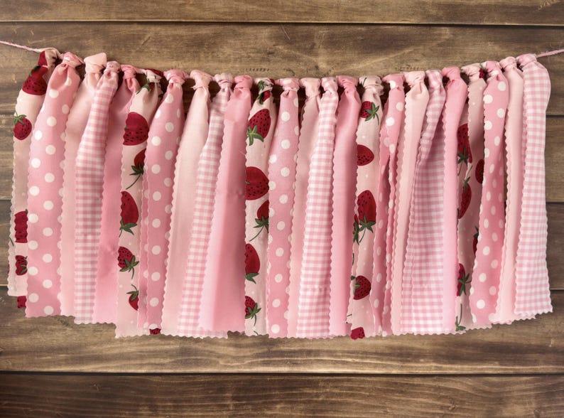 Strawberry High Chair Banner: Berry First Birthday Pink Gingham Fabric ...