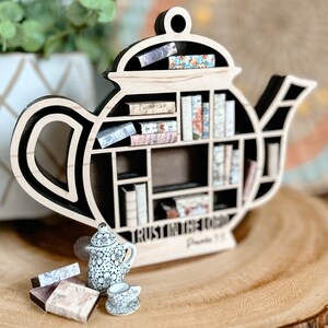 Mini Teapot Bookshelf, 3-D Wood Mini Bookshelf, Gift for Her, Book ...