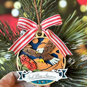 Bald Eagle Roses Christmas Ornament, Symbol Hope Unity, Patriotic Bald ...