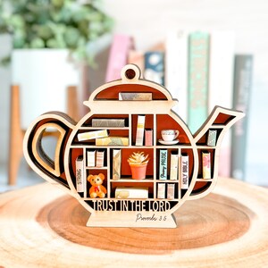 Mini Teapot Bookshelf, 3-D Wood Mini Bookshelf, Gift for Her, Book ...