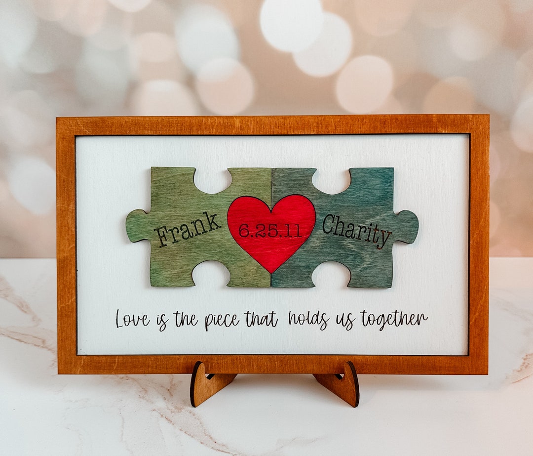Valentines Day Frame, Customized Heart Puzzle Piece Frame, Anniversary ...