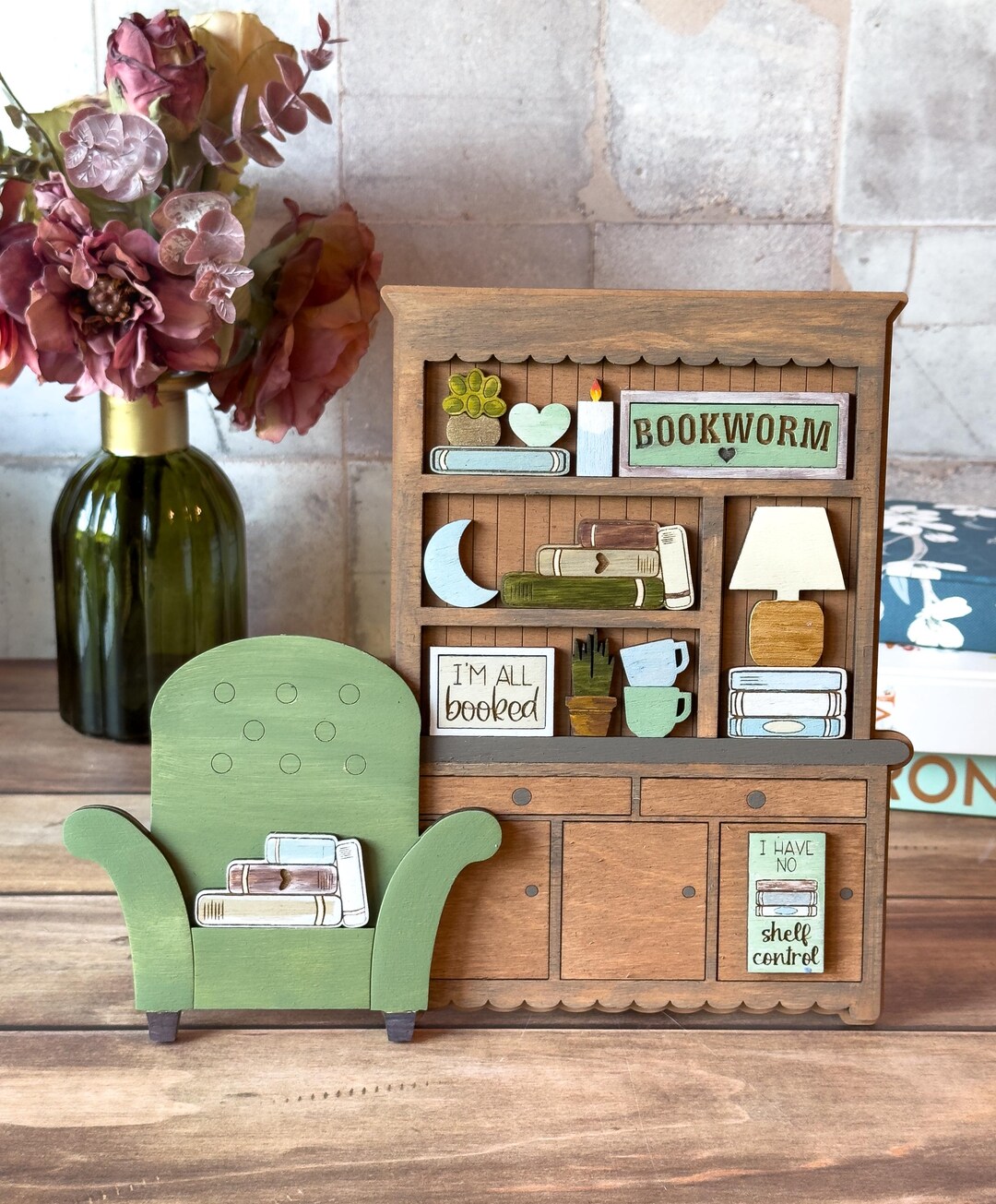 Book Lover Hutch Shelf Sitter: Bookworm Home Decor (DIY Kit) - Etsy