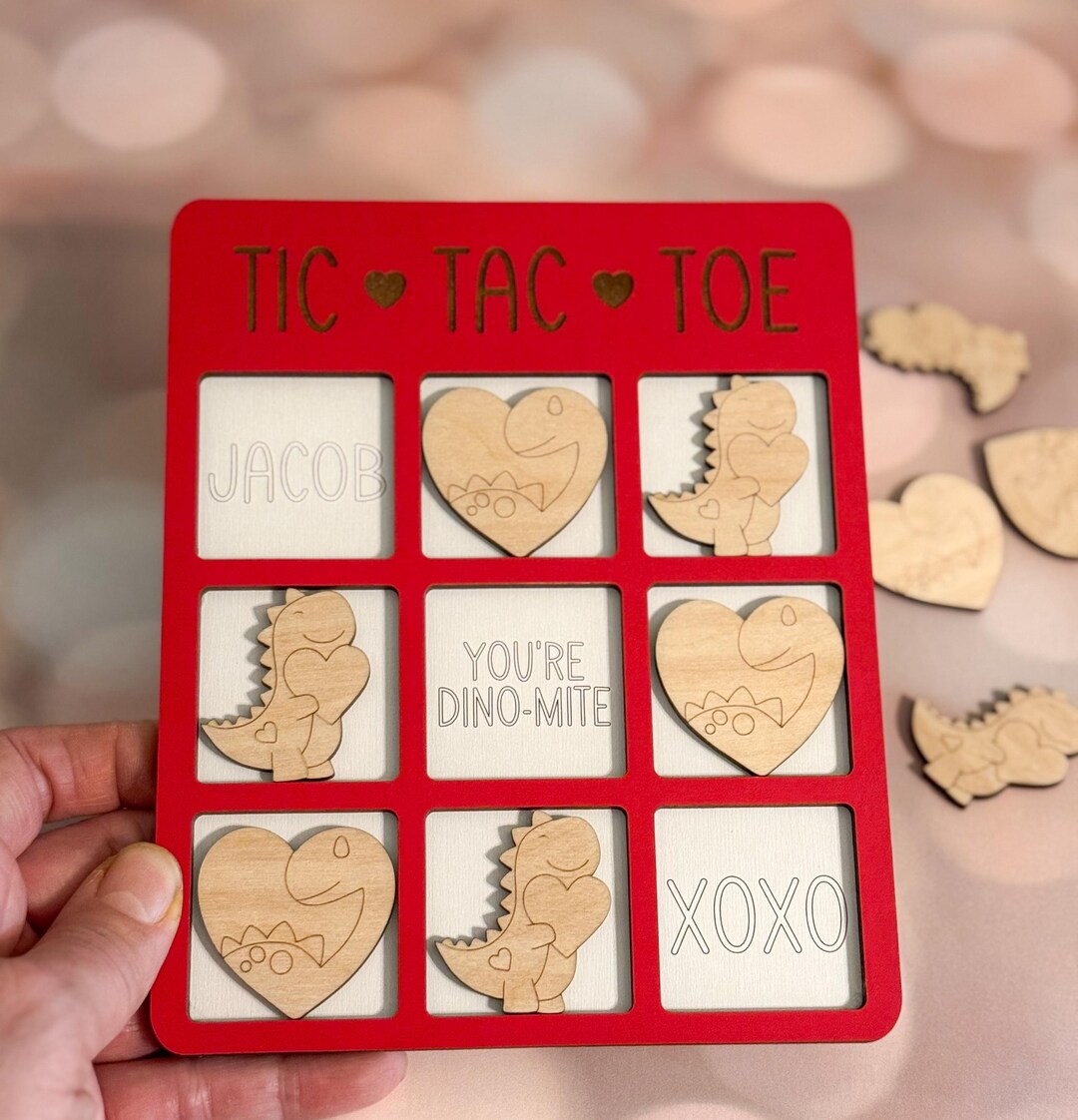 Personalized Dino-mite Valentine Tic Tac Toe Custom Heart-shaped Dino ...