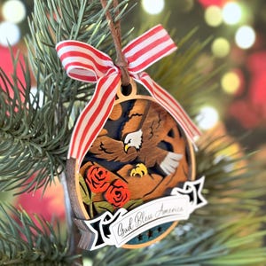 Bald Eagle Roses Christmas Ornament, Symbol Hope Unity, Patriotic Bald ...
