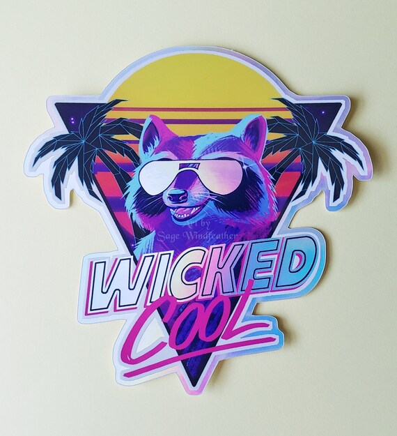 Wicked Cool Raccoon Synthwave Holo Sticker 4x4 - Etsy