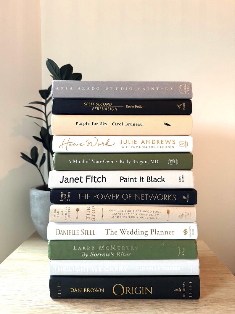 Earthy Decorative Book Stack: Green, White & Beige Books - Etsy