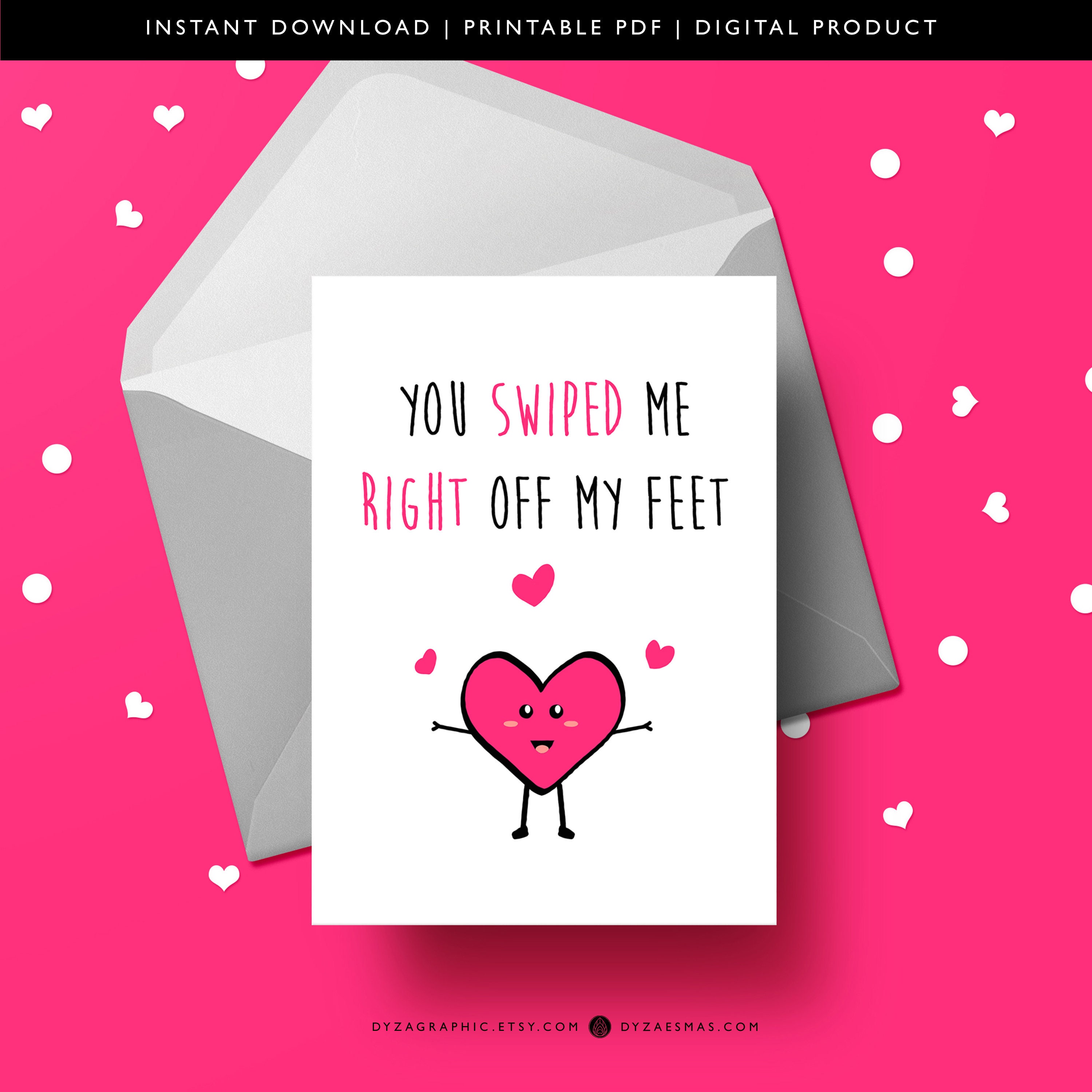 PRINTABLE You Swiped Me Right off My Feet Greeting Card, Anniversary ...
