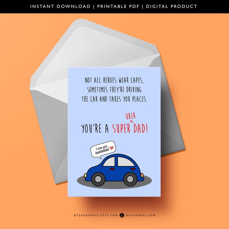 PRINTABLE Fathers Day Greeting Card Uber Dad Superhero Dad - Etsy