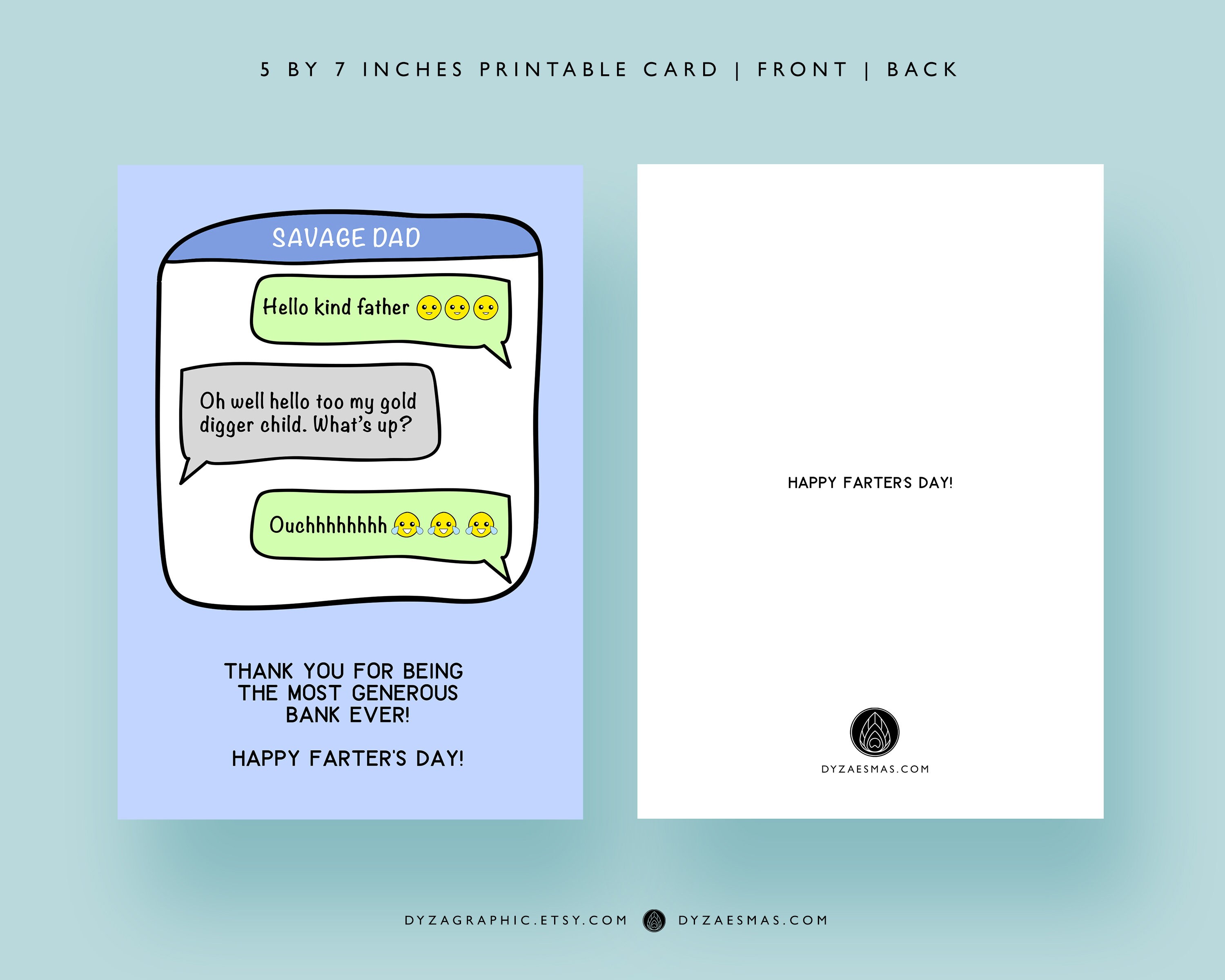 PRINTABLE Fathers Day Greeting Card, Bank of Dad, Financial Burden ...