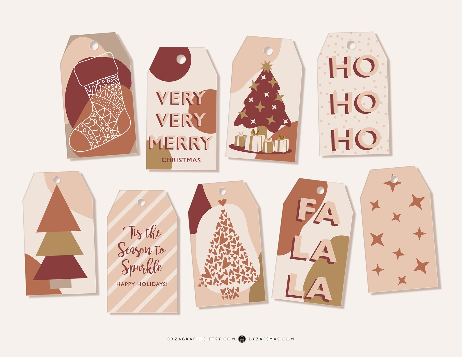 Printable Christmas Gift Tags, Set of 9, Warm Neutrals, Gift Labels ...