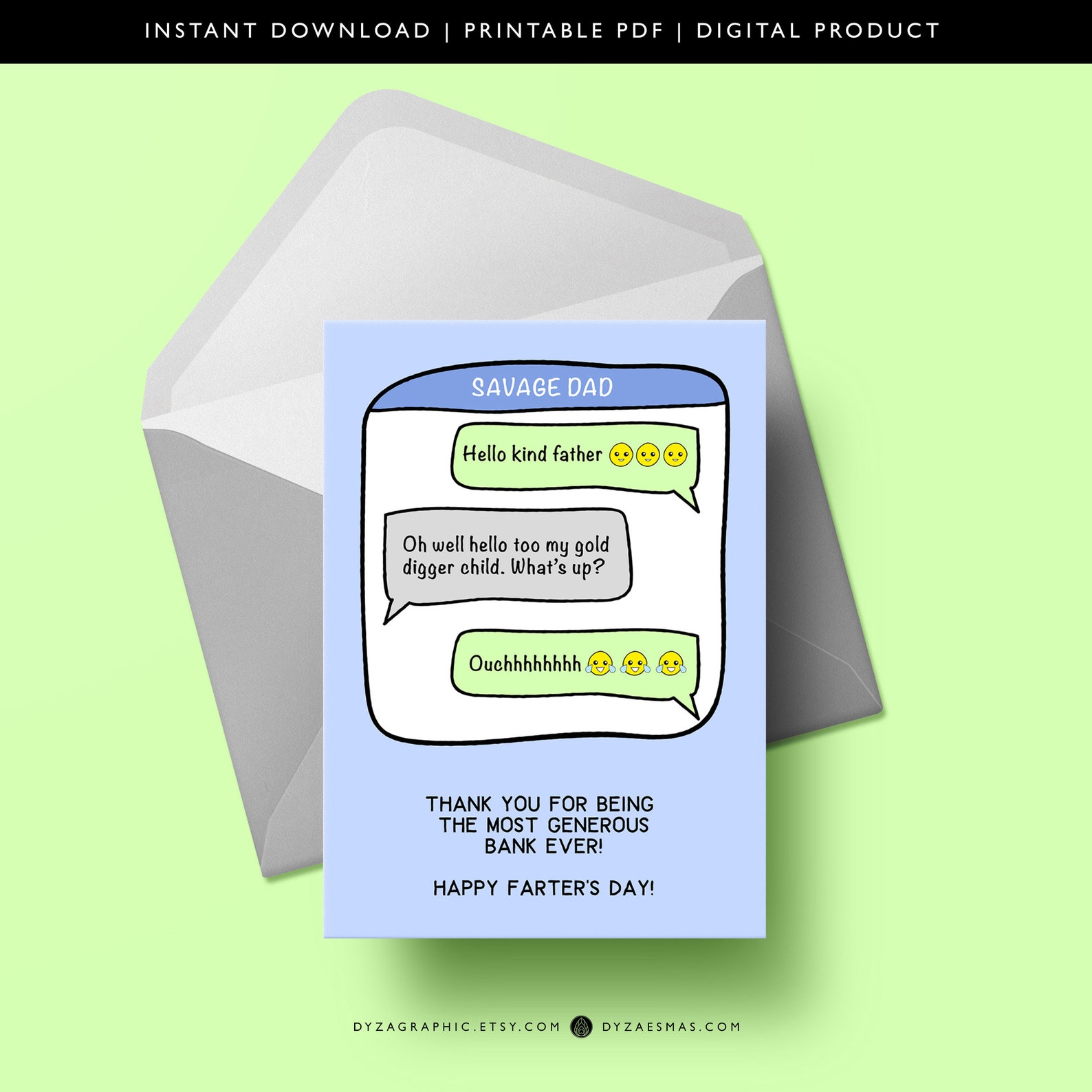 PRINTABLE Fathers Day Greeting Card, Bank of Dad, Financial Burden ...