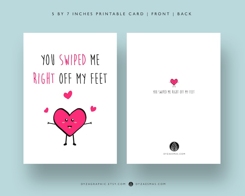 PRINTABLE You Swiped Me Right off My Feet Greeting Card, Anniversary ...