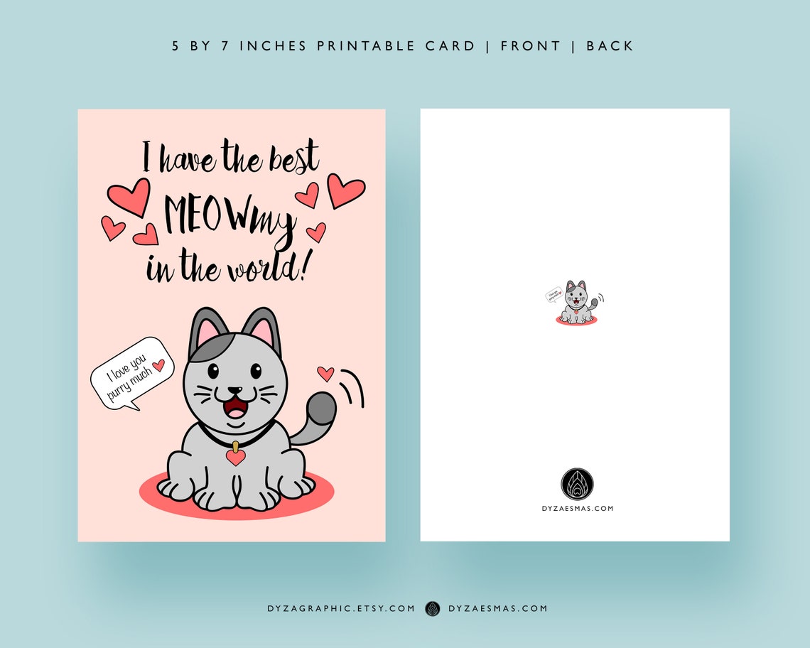 PRINTABLE Mothers Day Greeting Card, I Love You Purry Much, Funny Card ...