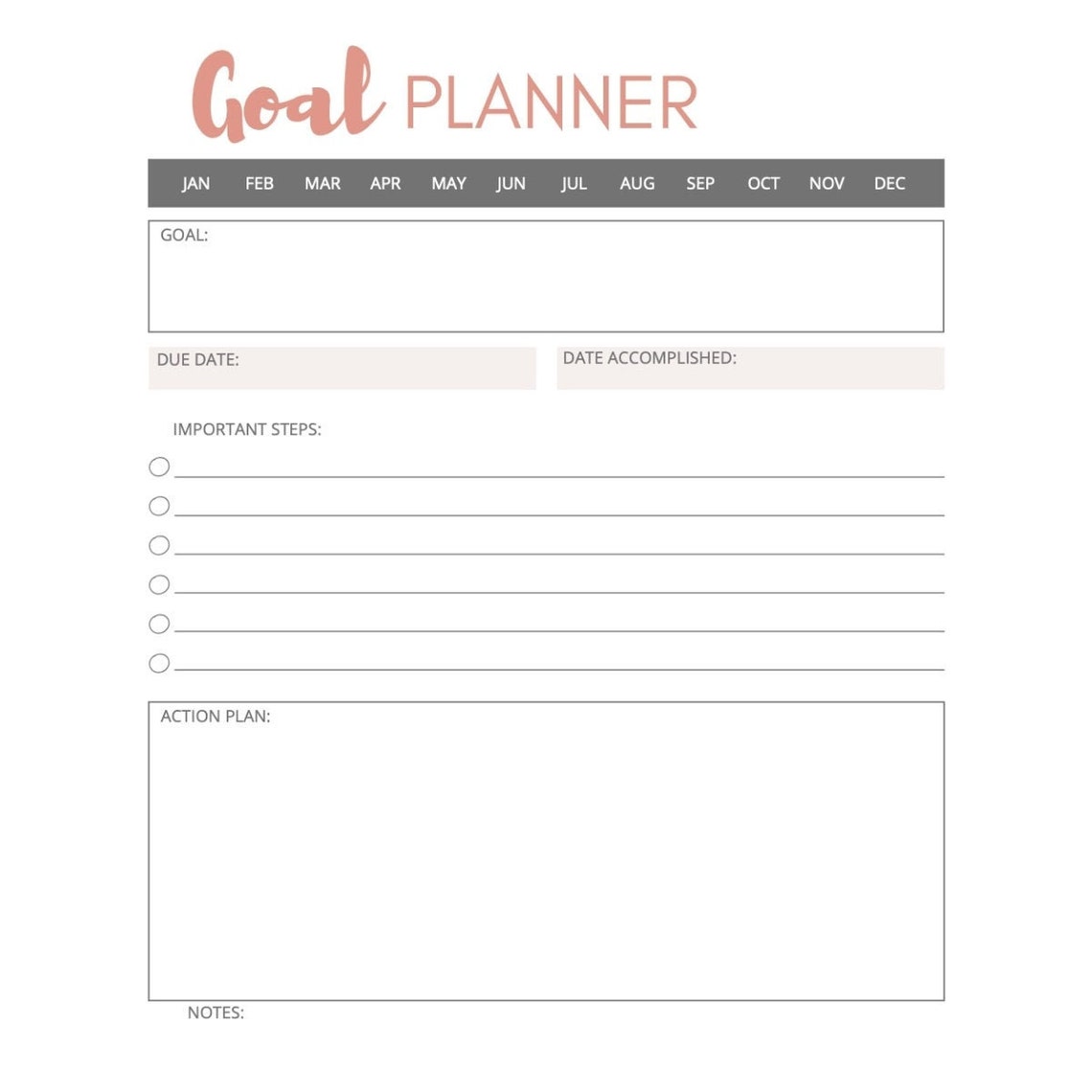 Goal Planner Worksheet - Etsy