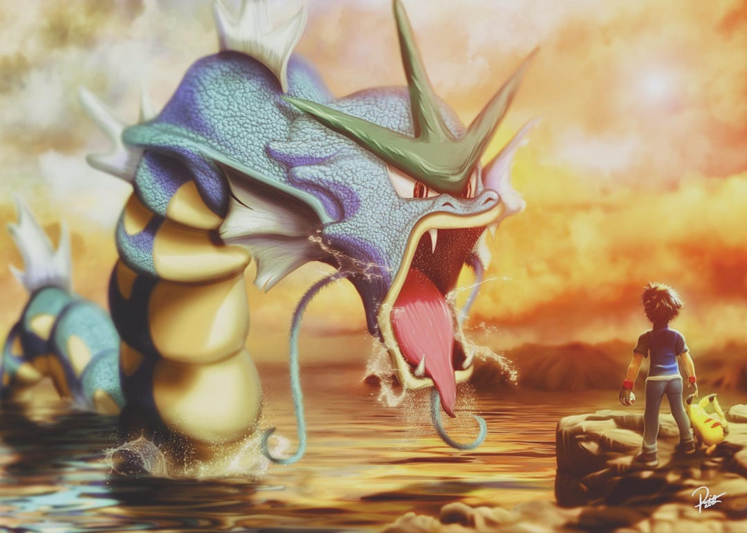 Ash Vs Gyarados on A3 (297x420mm) 350 Gsm Silk Paper. - Etsy