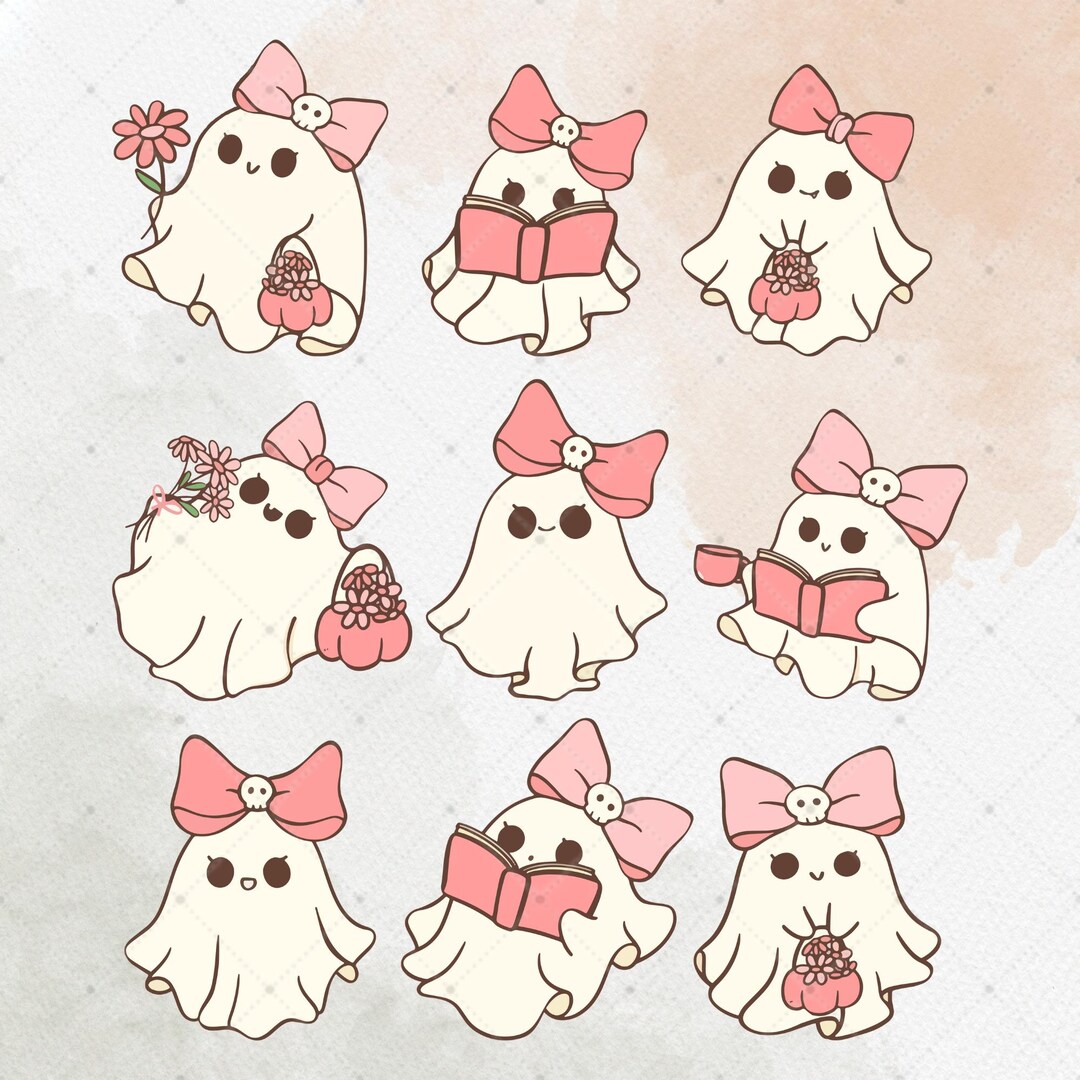 Pink Ghost Png Ghost Collage PNG, Cute Pink Reading Ghost Png ...