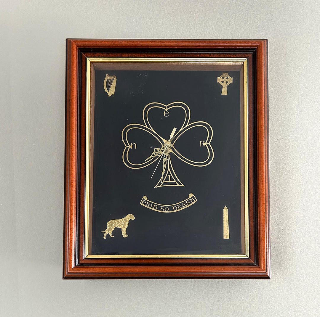 Vintage Irish Wall Clock With Shamrock Irish Harp Turlough Round Tower ...