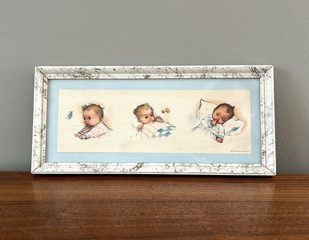 Vintage Framed Genevieve Lithograph of Three Babies From Kunst-adelt ...