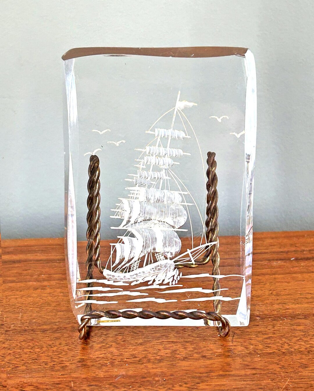 Vintage Reverse Carved Lucite Acrylic Tall Ship Nautical Paperweight - Etsy