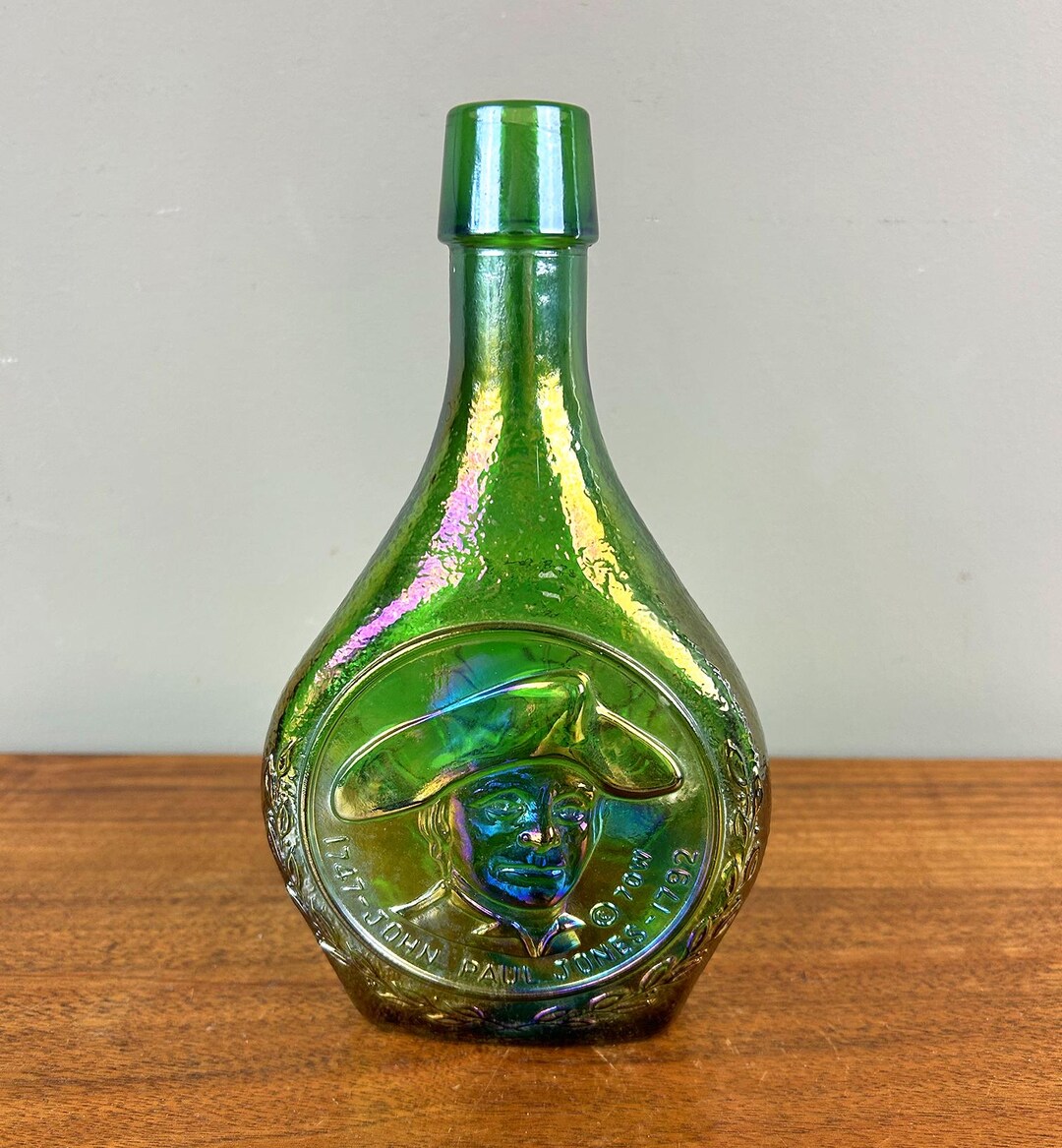 Vintage John Paul Jones Glass Embossed Carnival Glass Bottle by Wheaton ...