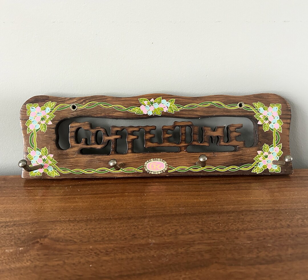 Vintage "coffee Time" Wood Cup Hanger With 4 Pegs - Etsy