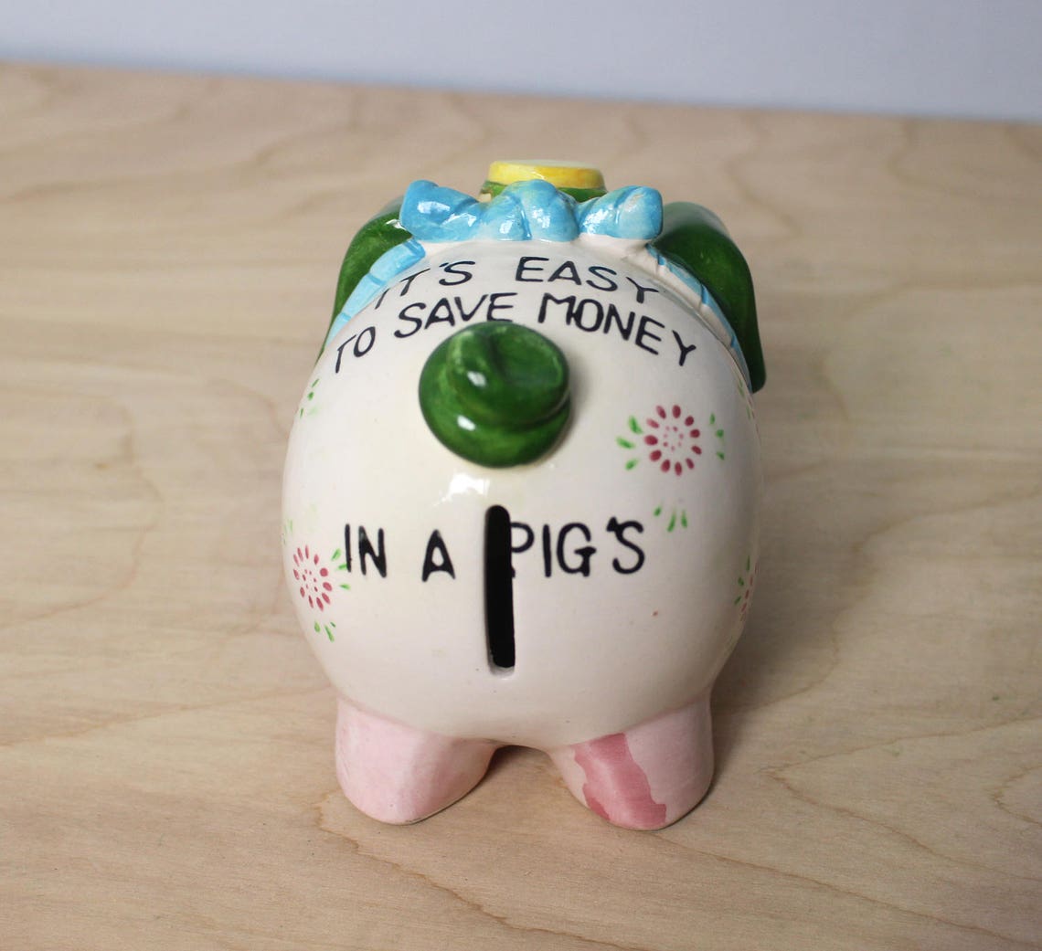 Vintage "saving is Easy" Ceramic Piggy Bank - Etsy