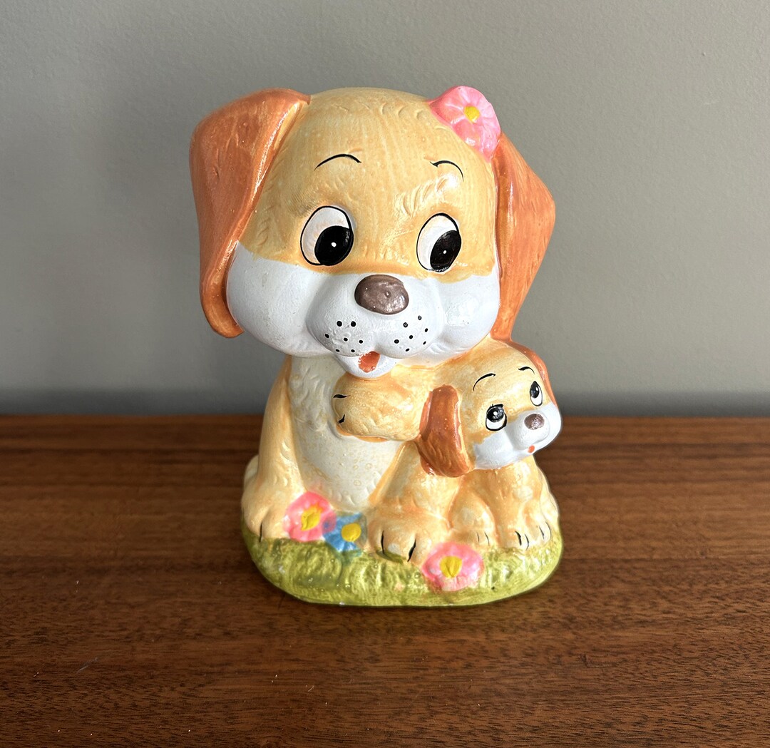 Vintage Mother Dog and Puppy Coin Bank - Etsy