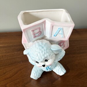Vintage Lefton Baby Blocks With Blue Lamb Vase Planter Nursery H6365 - Etsy