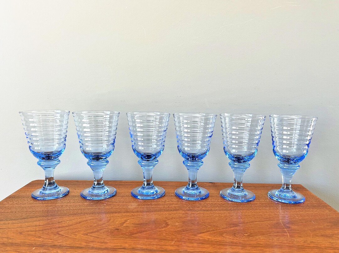 Vintage Libbey Sirrus Misty Blue Ribbed Glass Water Goblets - Set of 6 ...