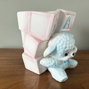 Vintage Lefton Baby Blocks With Blue Lamb Vase Planter Nursery H6365 - Etsy